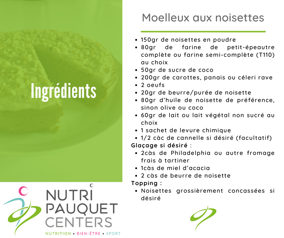 Moelleux aux noisettes - Nutri Pauquet Centers