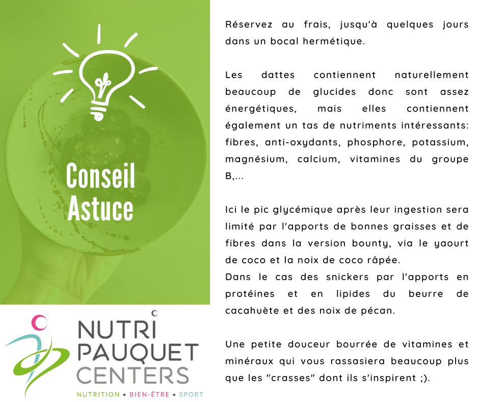 Dattes fourrées façon Snickers ou Bounty - Nutri Pauquet Centers